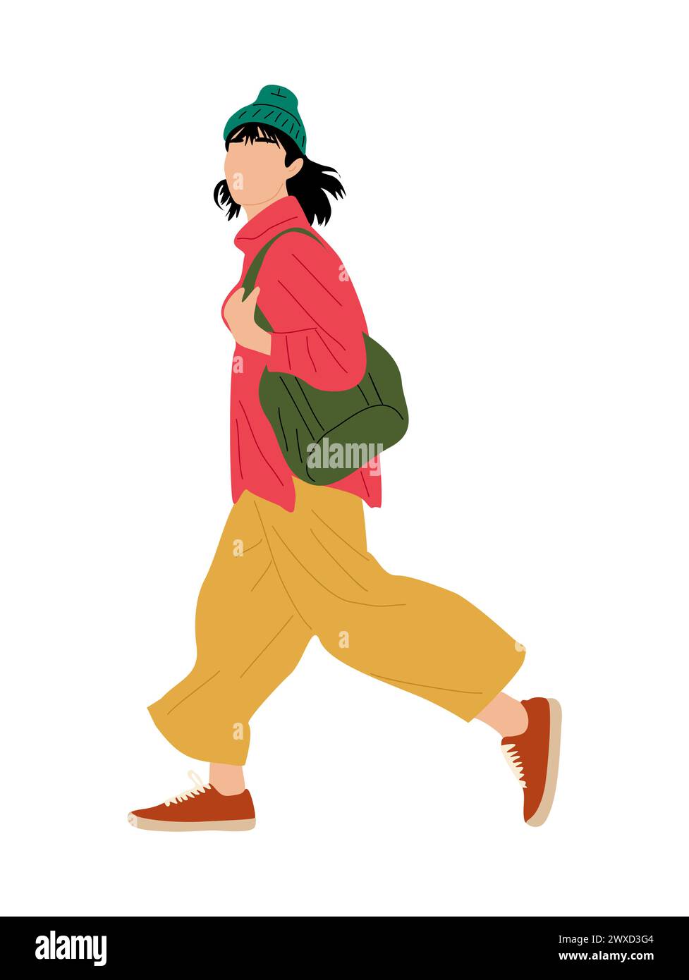 Stylish girl in casual outfit walking side view Stock Vector Image ...
