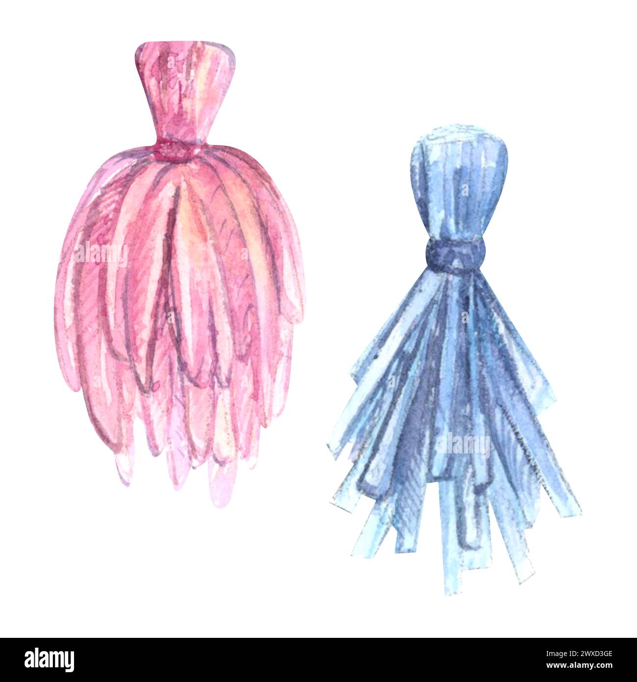 Tassels gift flag party watercolor drawing set. Present patry ...