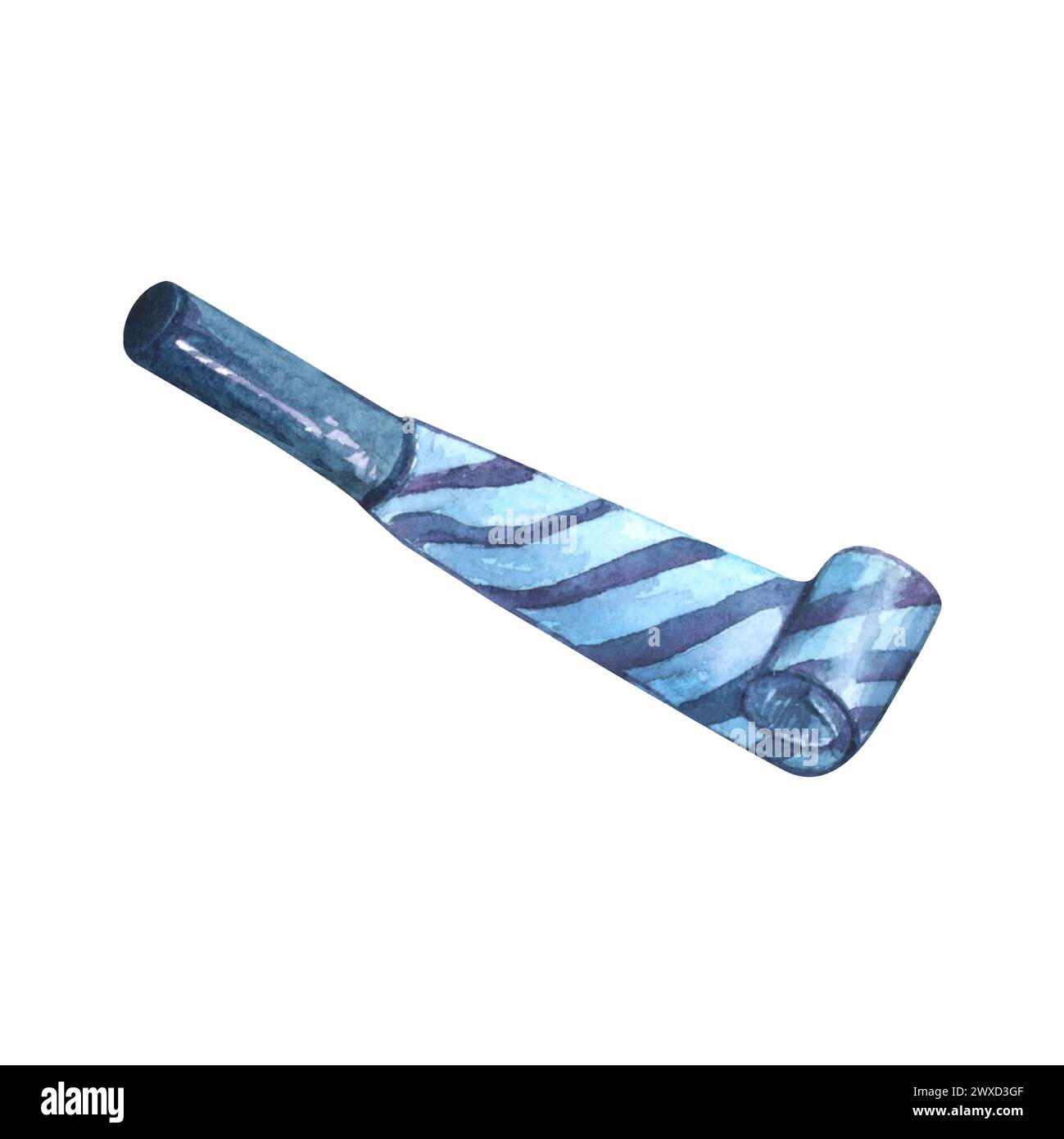 Blower horn party whistle watercolor drawing. Birthday festival cartoon ...