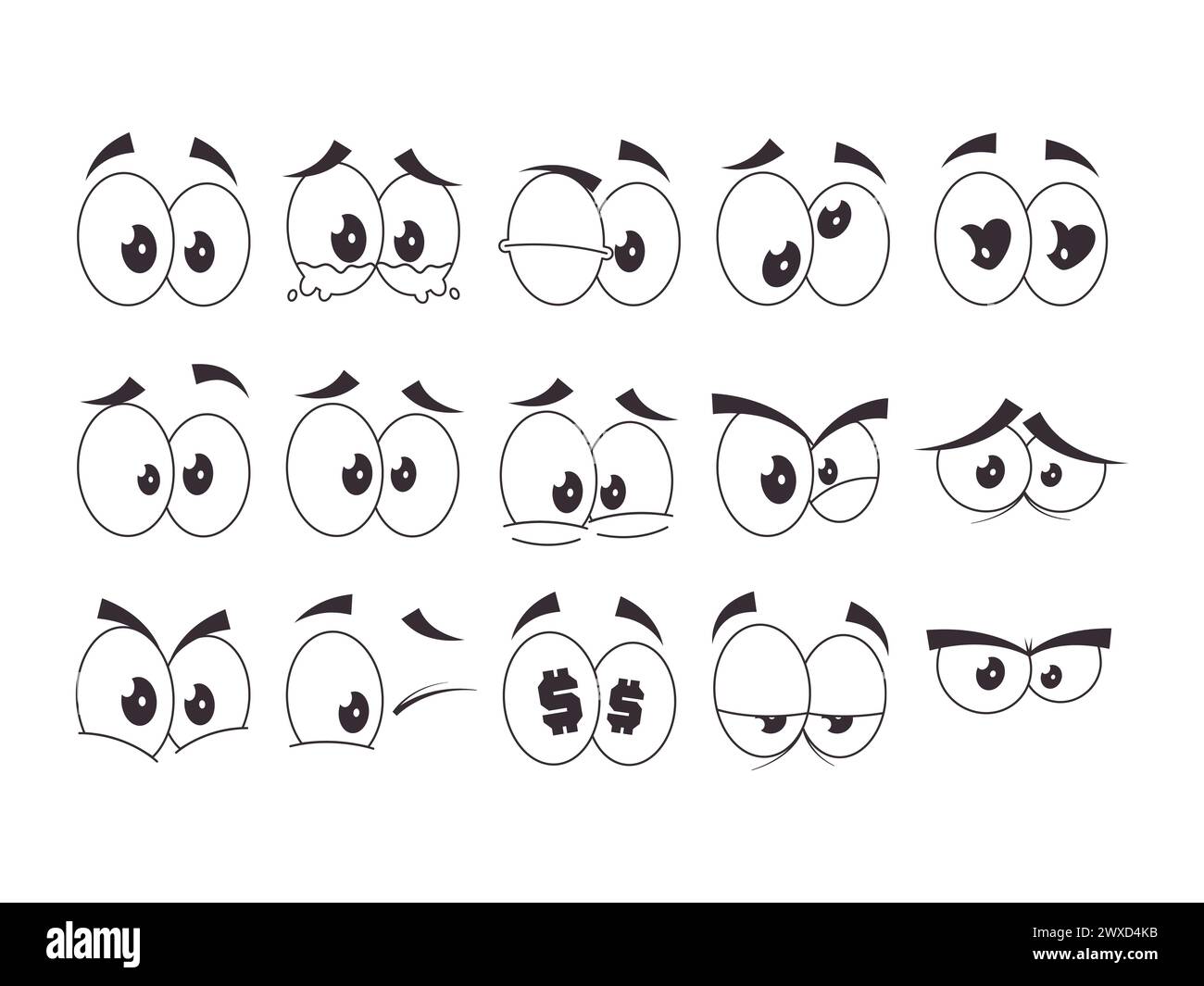 set various comic eye expression character people human emotion design ...