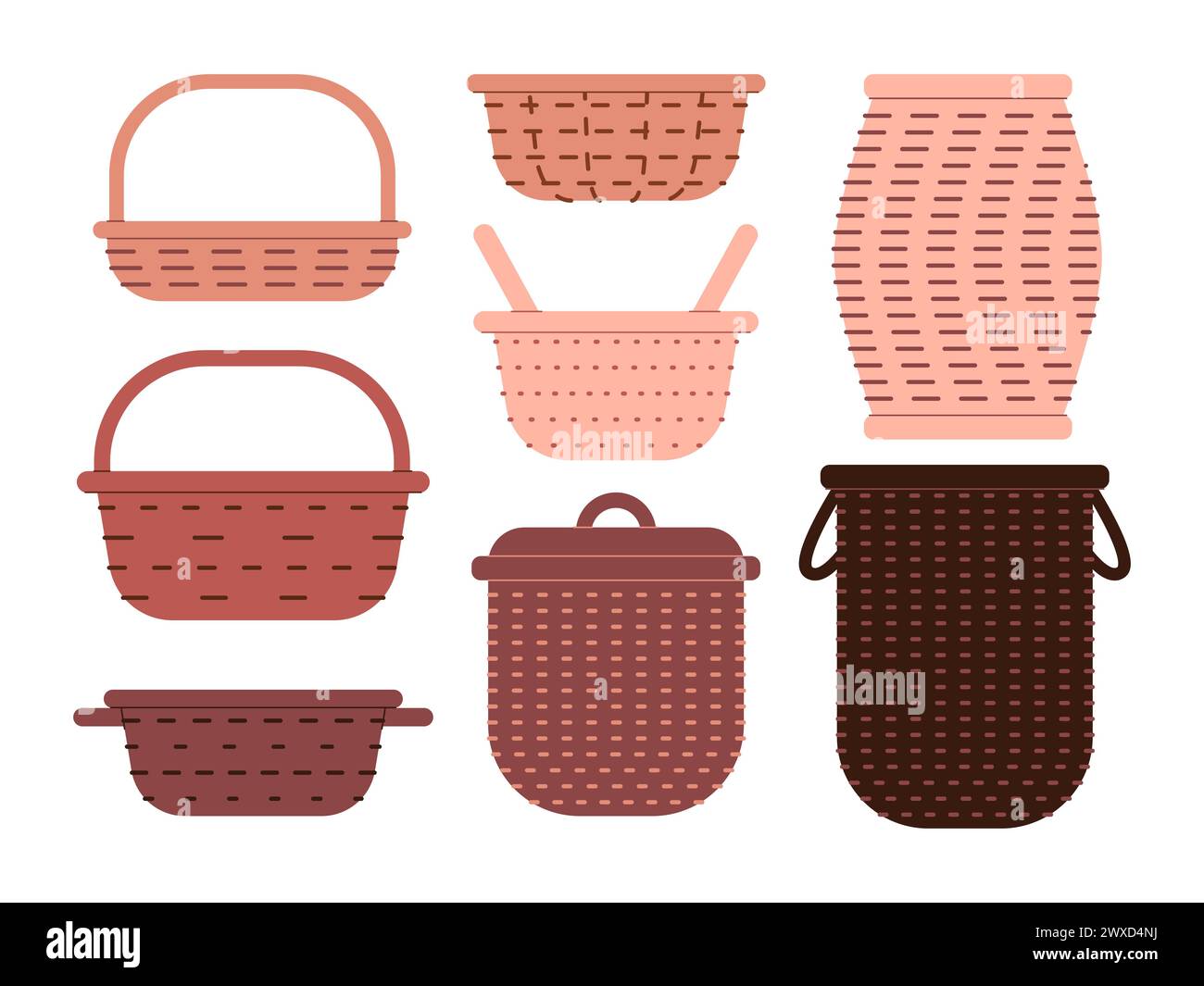 various brown color wicker basket handmade traditional craft empty ...