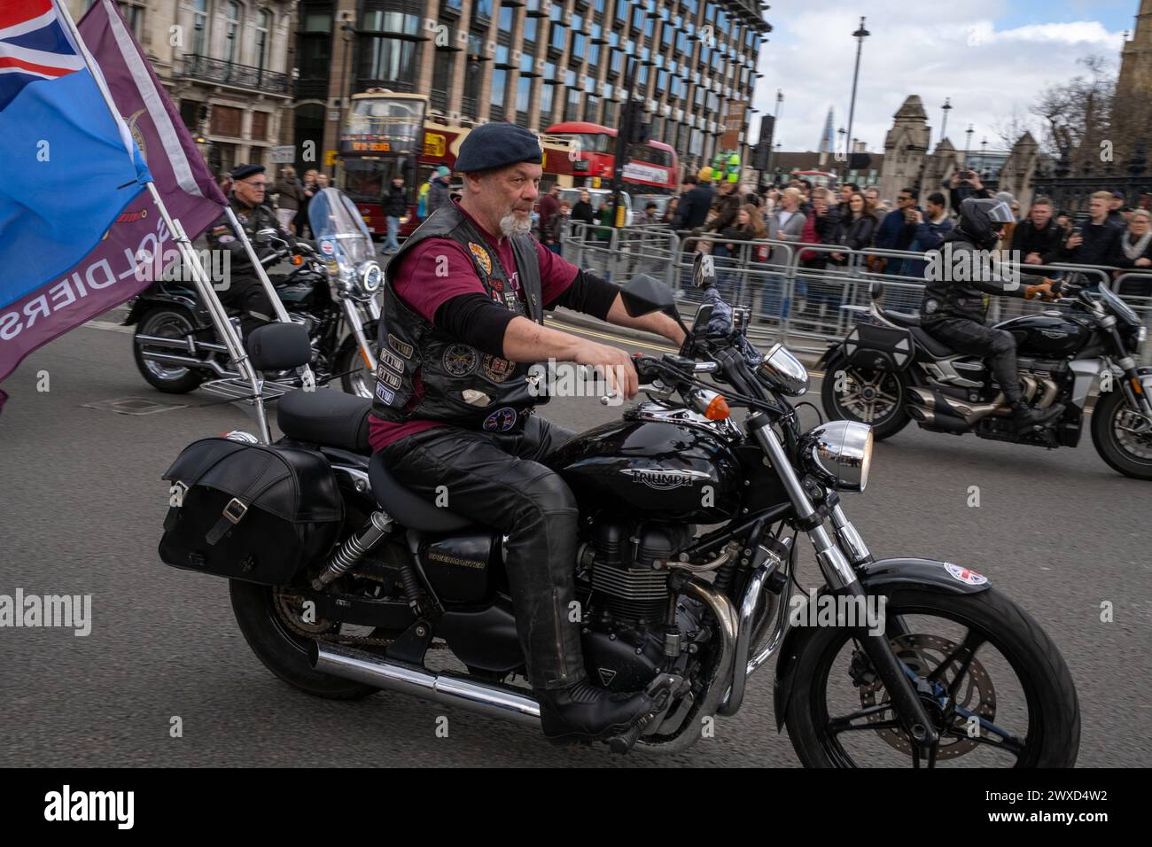 Armed Forces Veterans ride their motorcycles through Central London in ...
