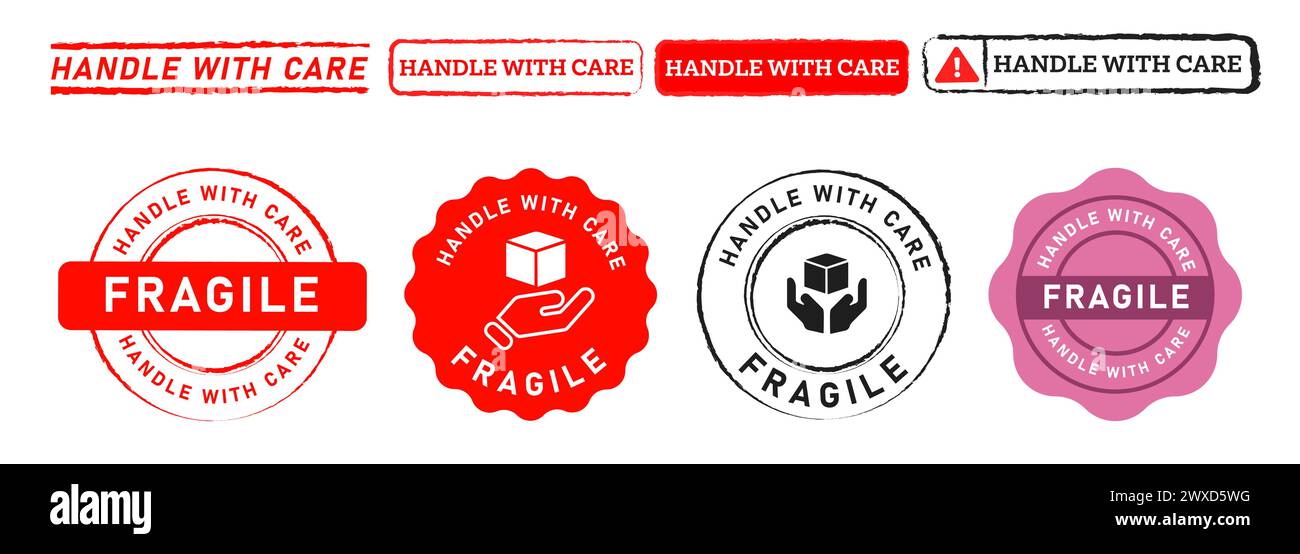 handle with care stamp and seal badge label sticker sign for protect packaging fragile breakable ...