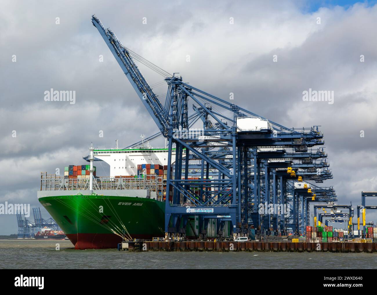 Ever Aria container ship at quayside, Port of Felixstowe, Suffolk ...