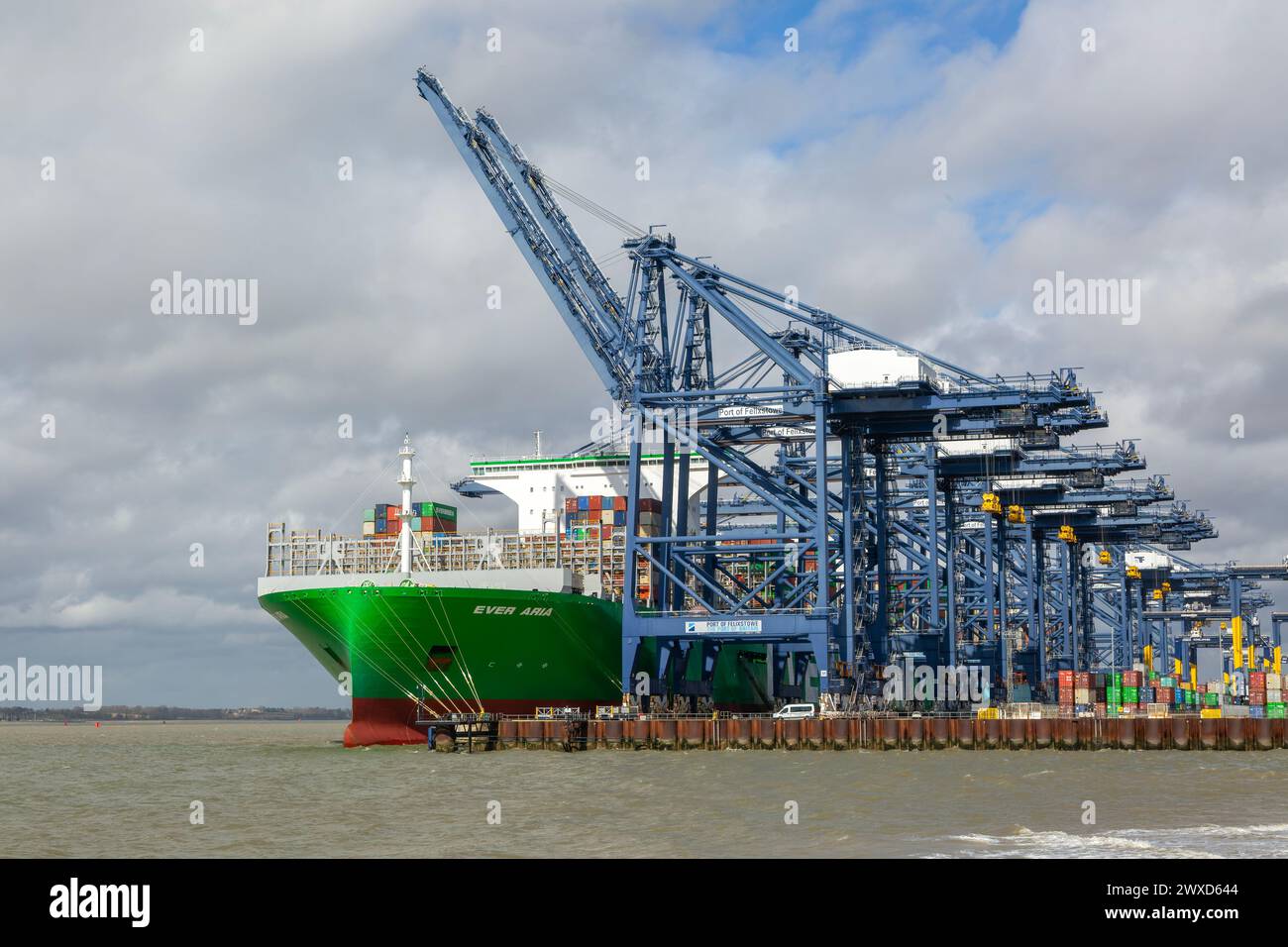 Ever Aria container ship at quayside, Port of Felixstowe, Suffolk ...