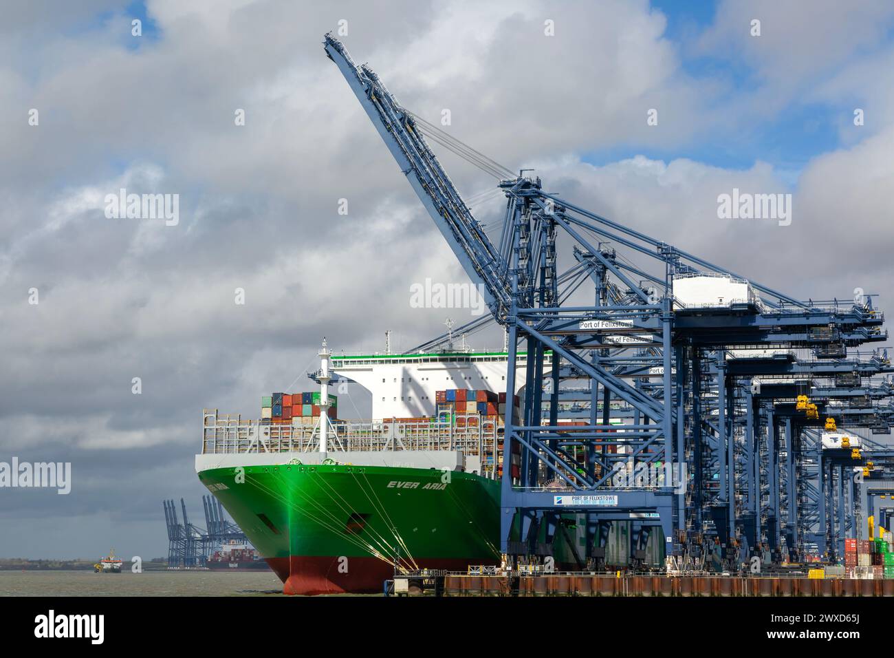 Ever Aria container ship at quayside, Port of Felixstowe, Suffolk ...