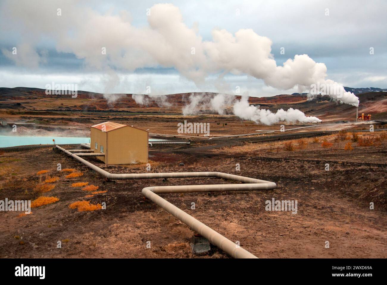 Krafla Geothermal Power Plant near the Krafla Volcano and the lake ...