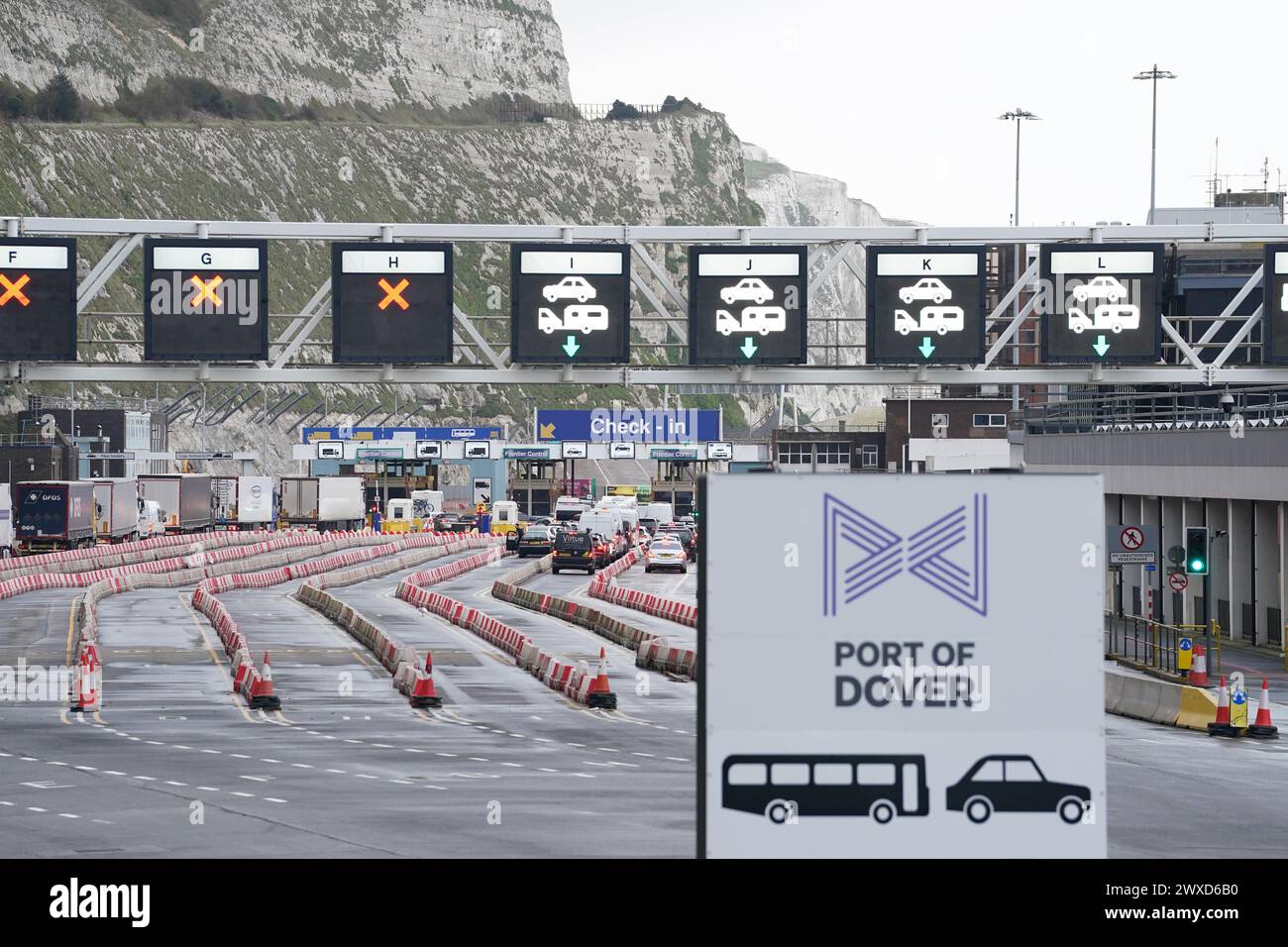 Passengers queue for ferries at the Port of Dover in Kent as the ...