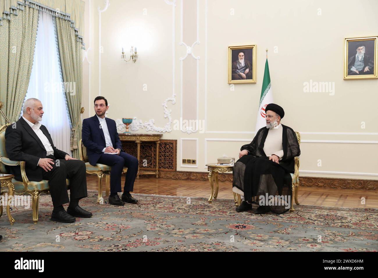 Iranian president Ebrahim Raisi meet with Ismail Haniyeh, the Doha ...