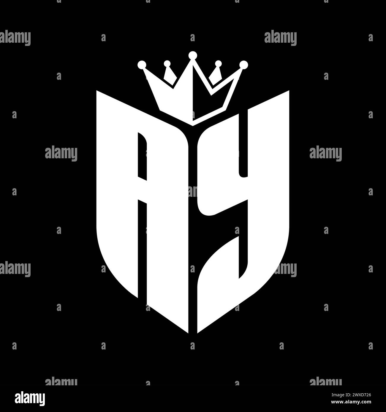 AY Letter monogram with shield shape with crown black and white color ...