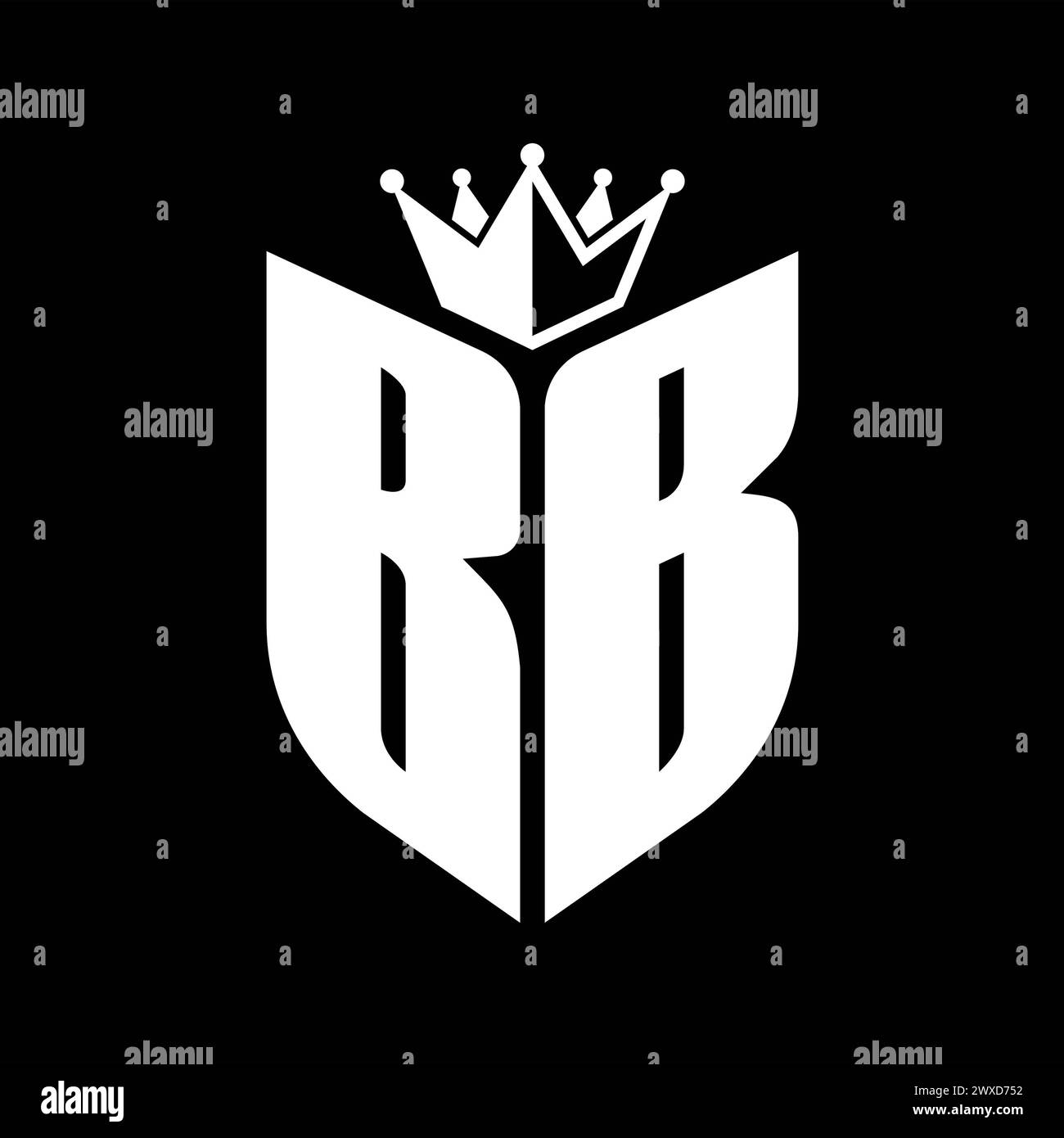 BB Letter monogram with shield shape with crown black and white color ...