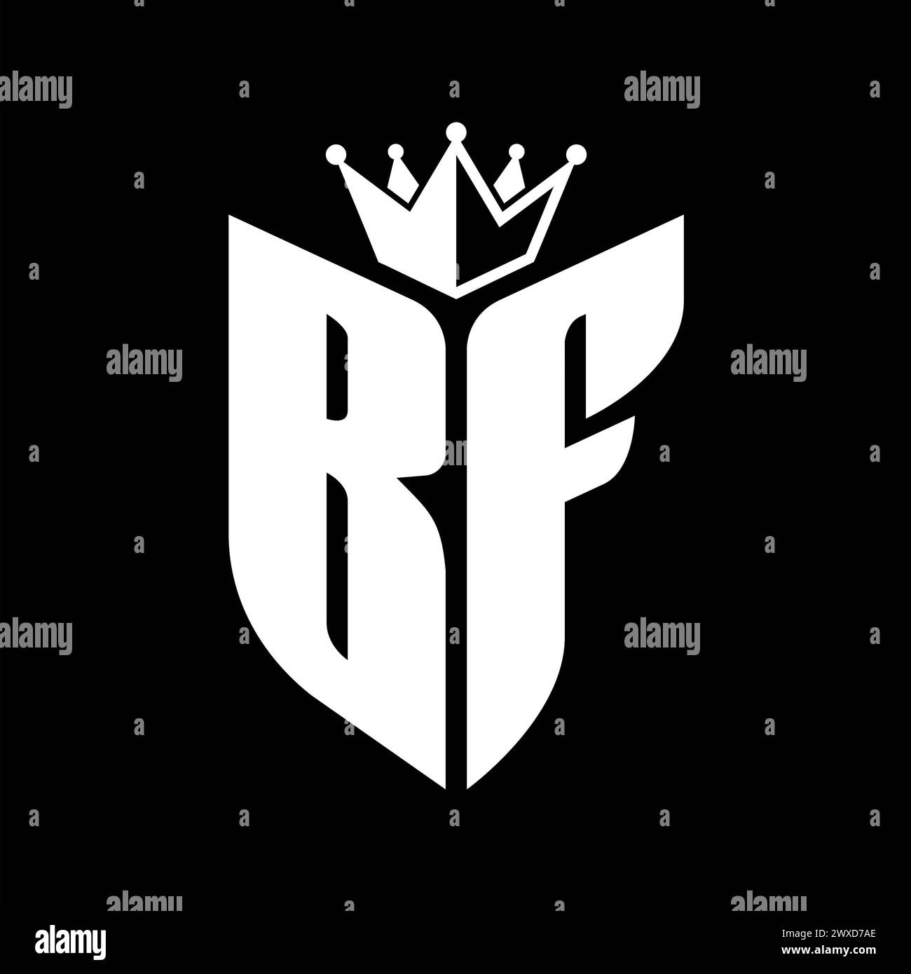 BF Letter monogram with shield shape with crown black and white color ...
