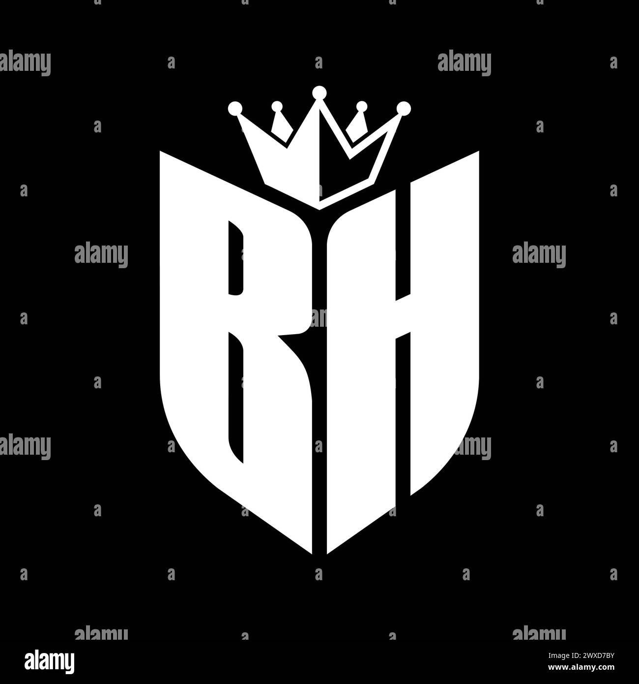 BH Letter monogram with shield shape with crown black and white color ...