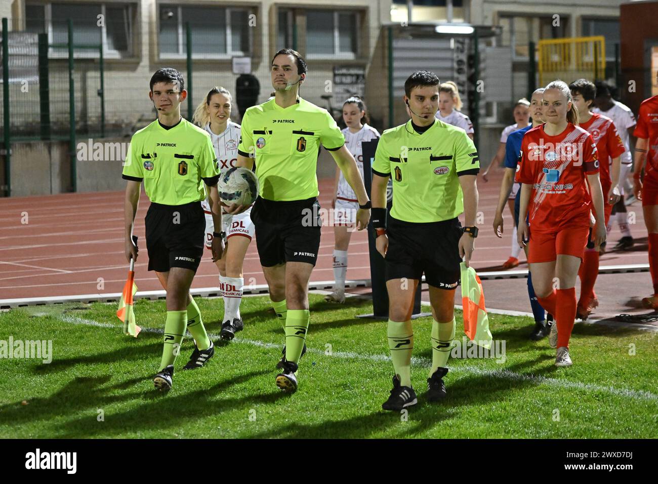 Woluwe, Belgium. 29th Mar, 2024. Referee Mehdi Britel with assistant ...