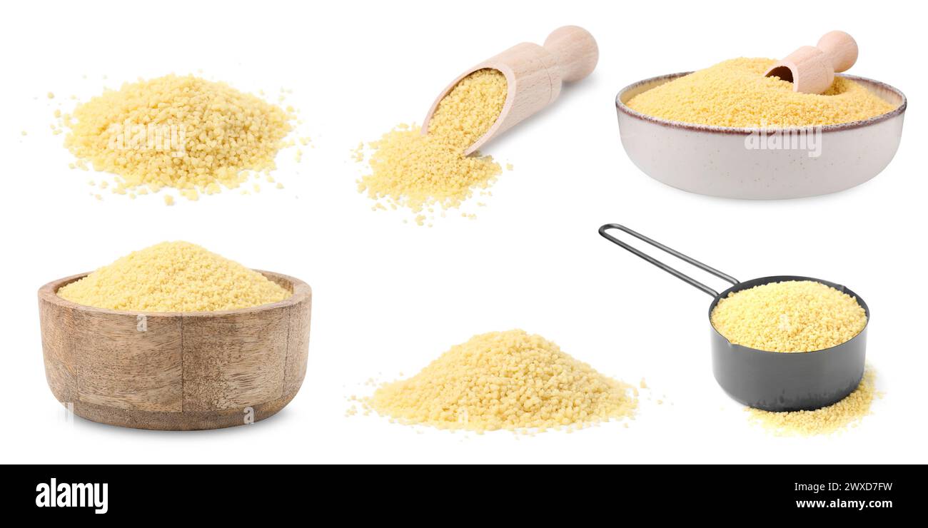 Raw dry couscous isolated on white, set Stock Photo - Alamy
