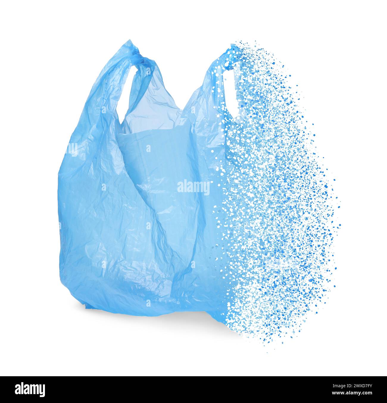 Blue disposable bag vanishing on white background. Plastic ...