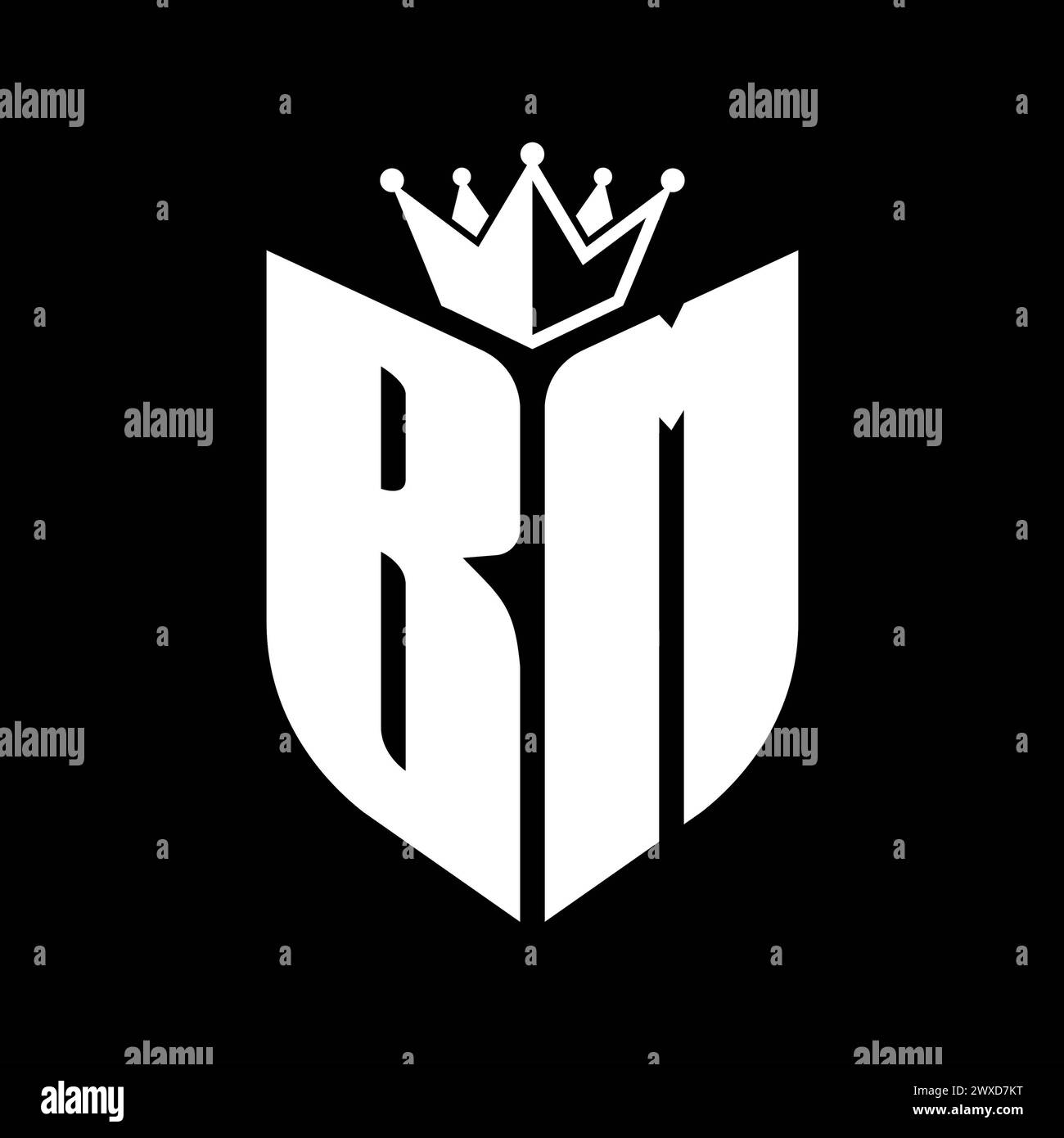 BM Letter monogram with shield shape with crown black and white color ...