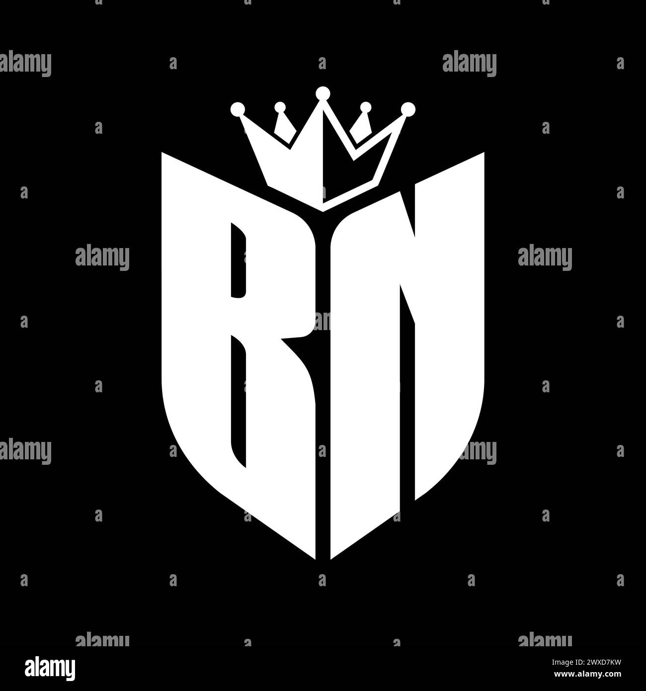 BN Letter monogram with shield shape with crown black and white color ...