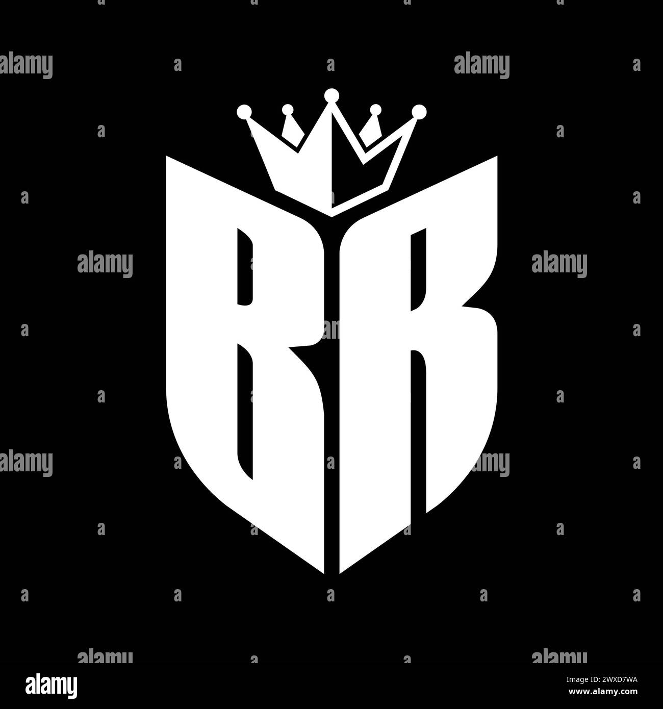 BR Letter monogram with shield shape with crown black and white color ...
