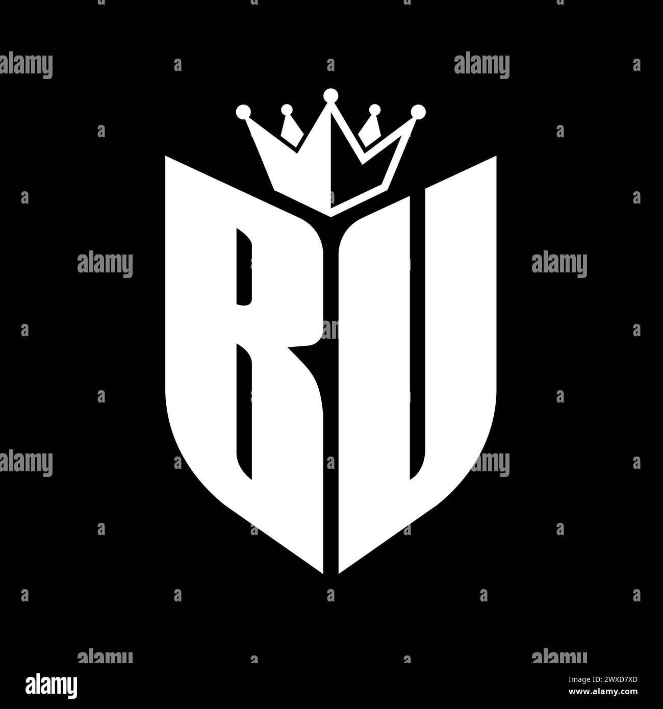 BU Letter monogram with shield shape with crown black and white color ...