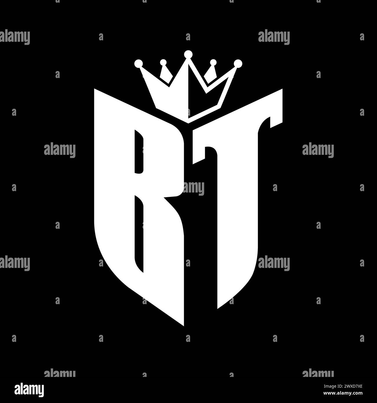 BT Letter monogram with shield shape with crown black and white color ...