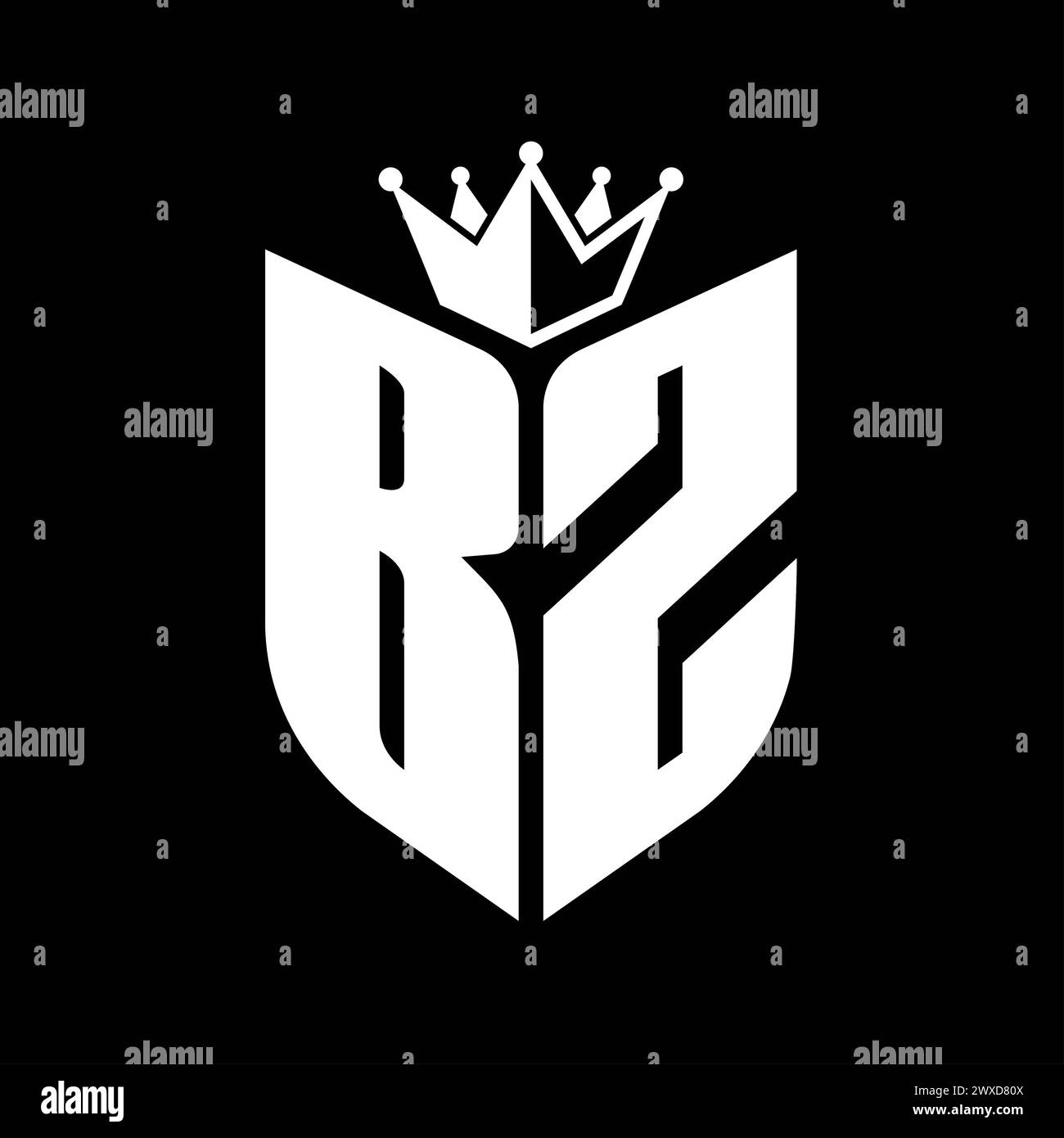 BZ Letter monogram with shield shape with crown black and white color ...