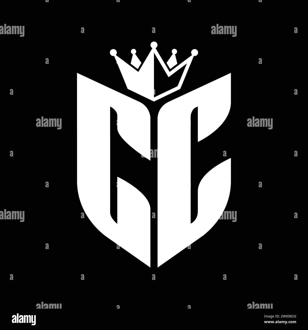 CC Letter monogram with shield shape with crown black and white color ...