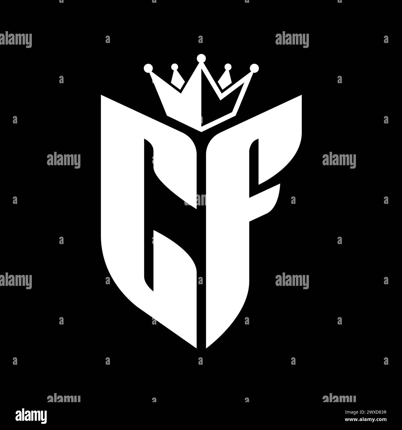 CF Letter monogram with shield shape with crown black and white color ...