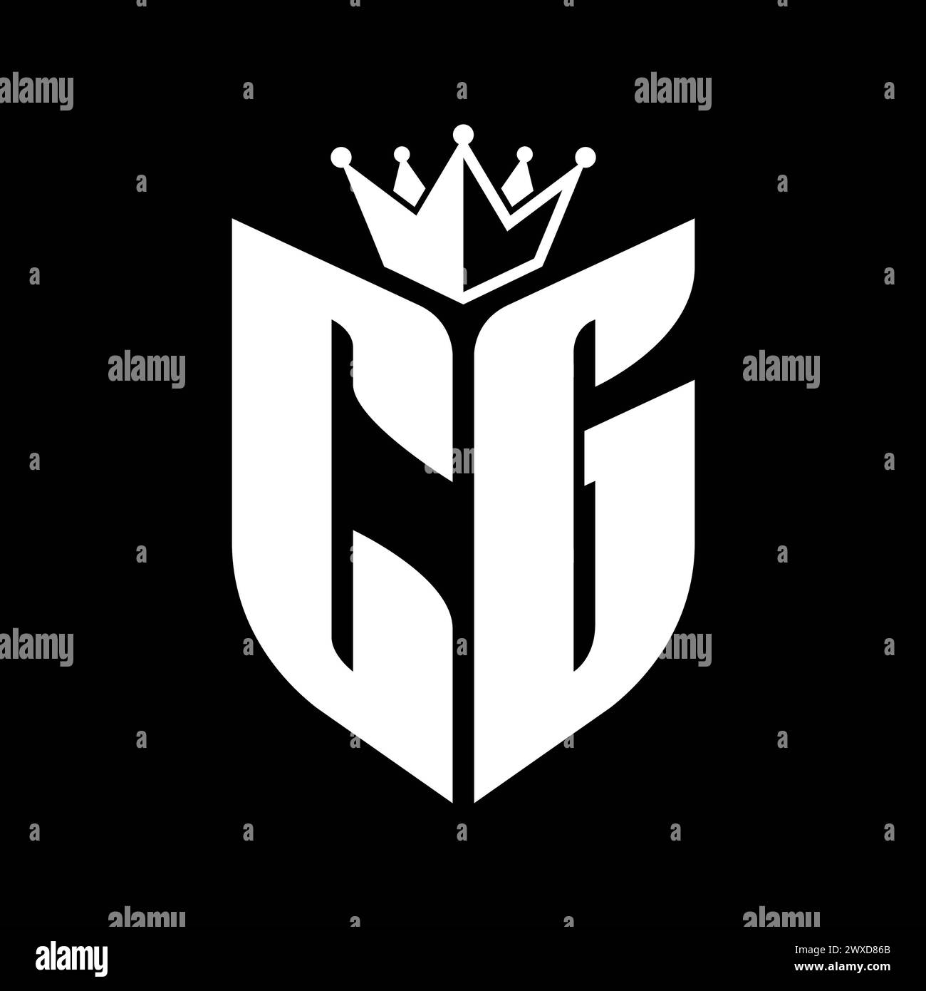 CG Letter monogram with shield shape with crown black and white color ...
