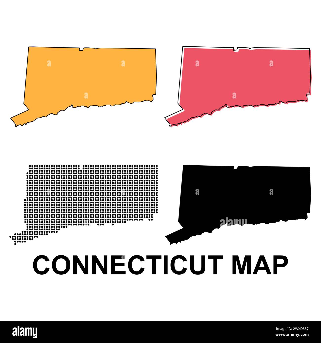 Set of Connecticut map, united states of america. Flat concept icon ...