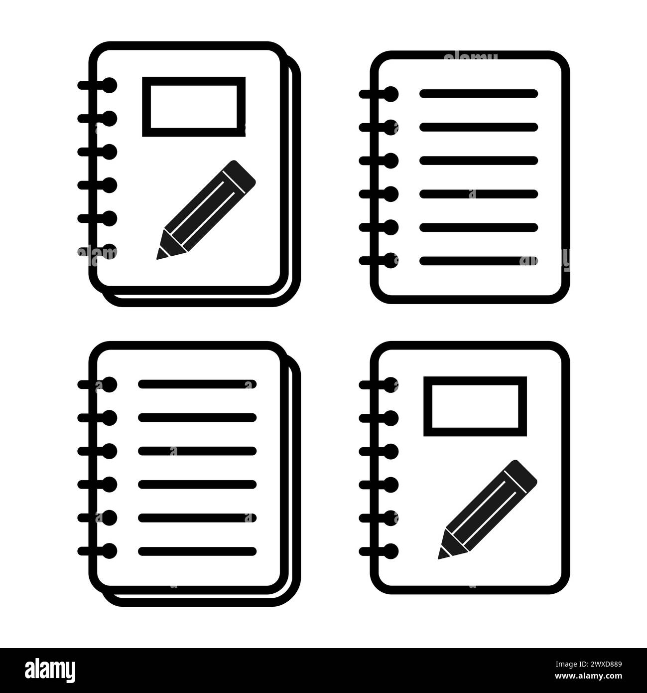 Set of Spiral notebook icon, paper blank page symbol, note web vector ...