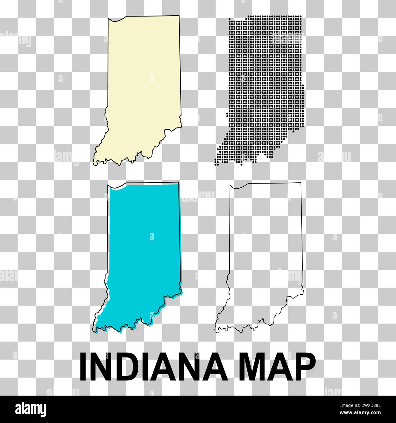Set of Indiana map, united states of america. Flat concept icon vector ...