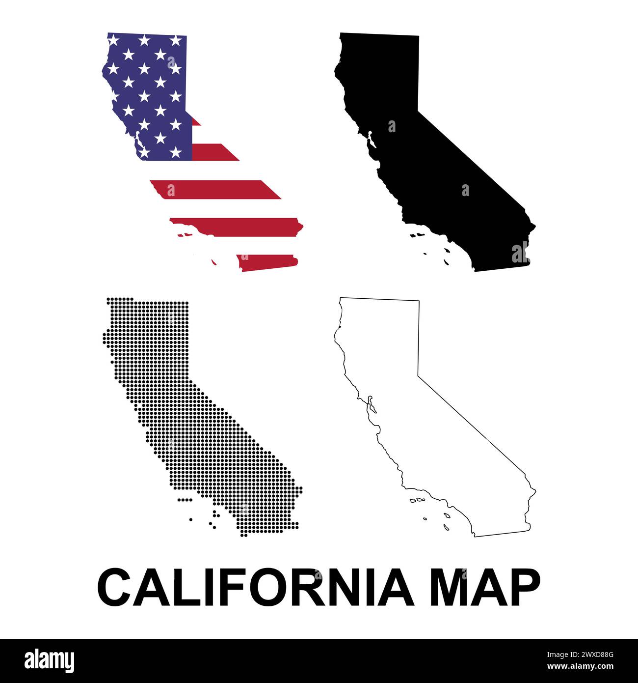 Set of California map, united states of america. Flat concept icon ...