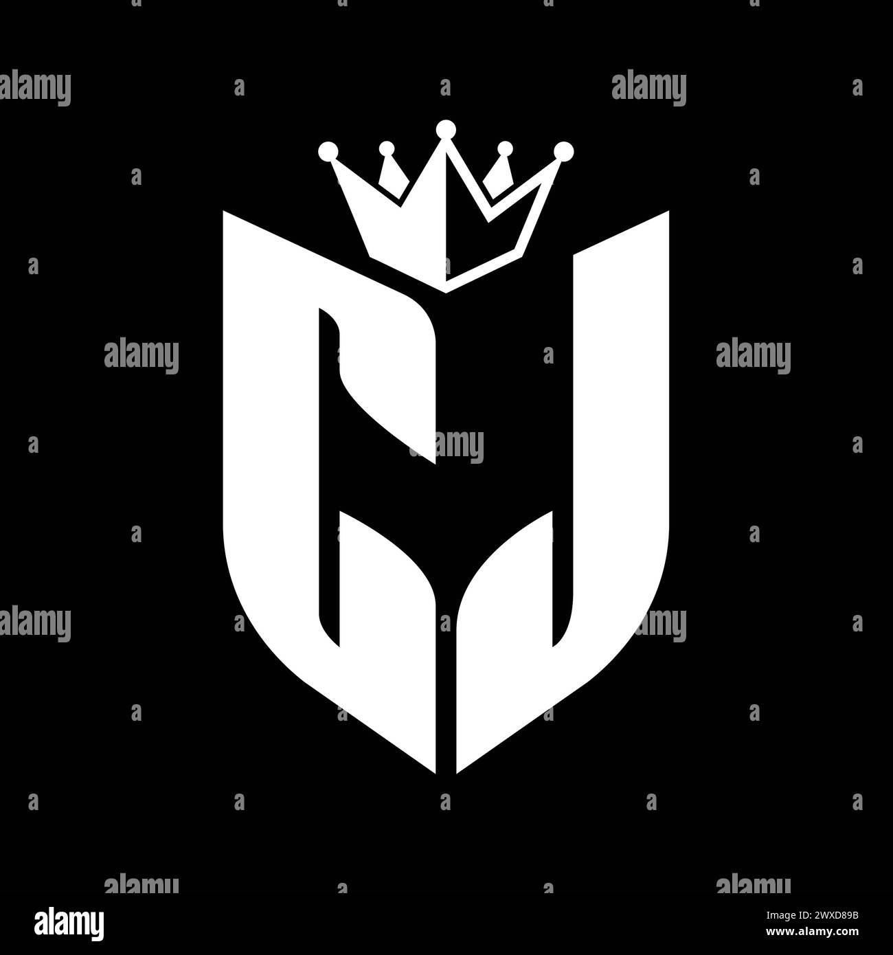 CJ Letter monogram with shield shape with crown black and white color ...