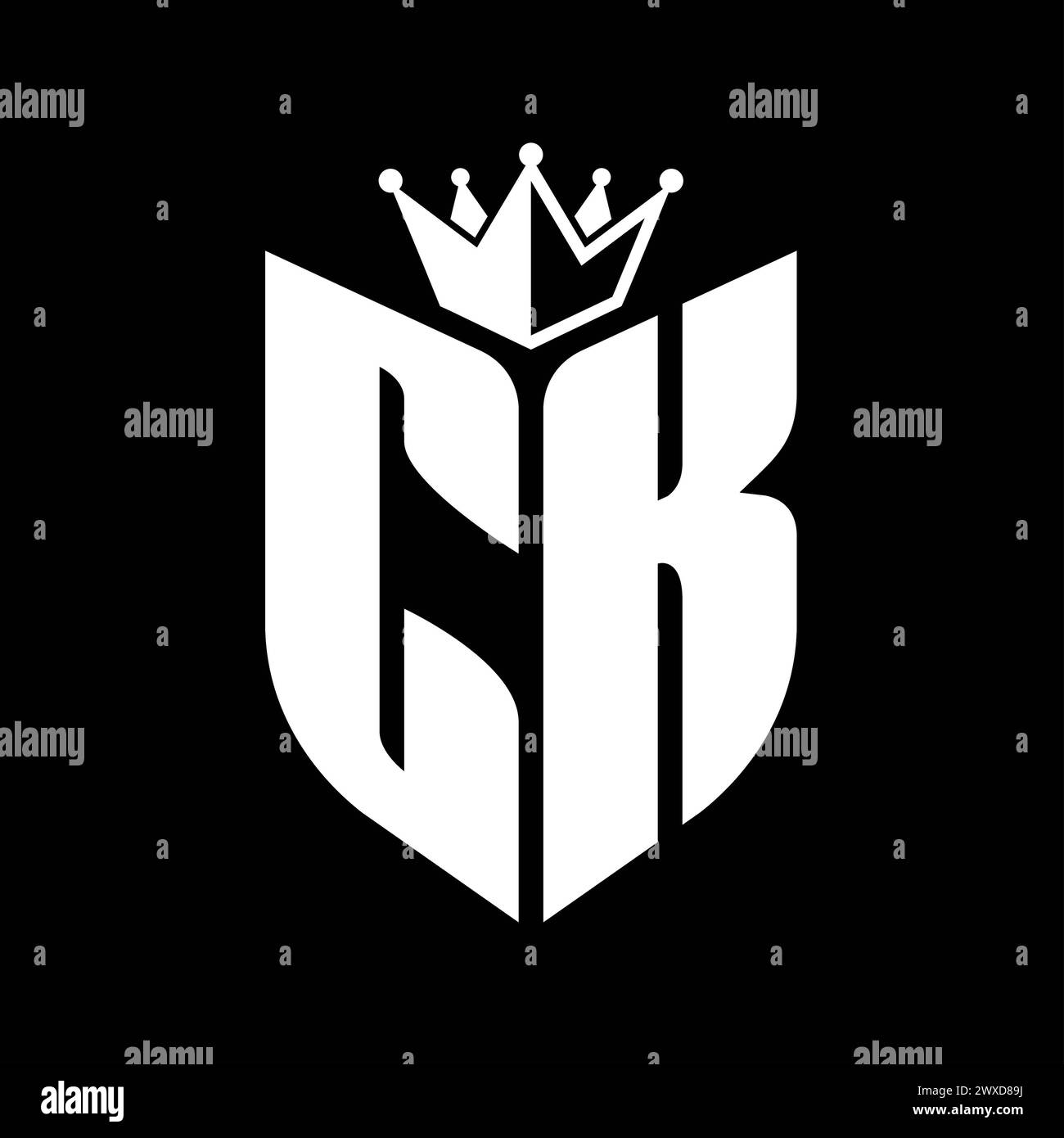 CK Letter monogram with shield shape with crown black and white color ...