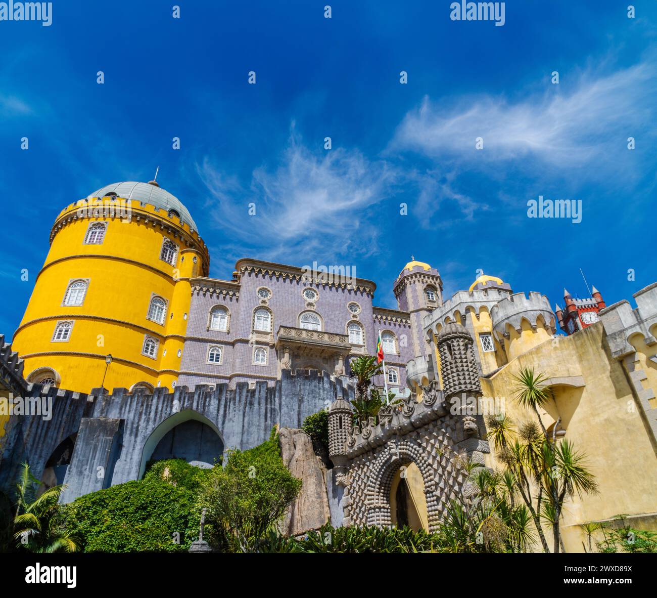 Exterior and wide view from the entrance path of the Pena Palace of ...