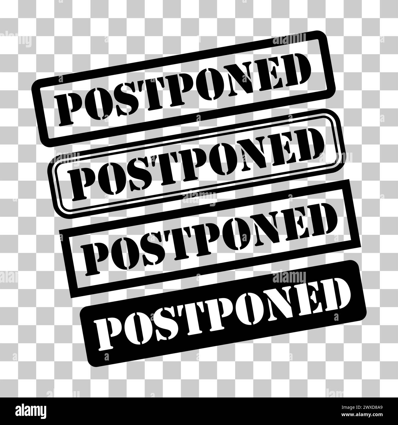 Set of Postponed stamp symbol, label sticker sign button, text banner vector illustration Stock ...