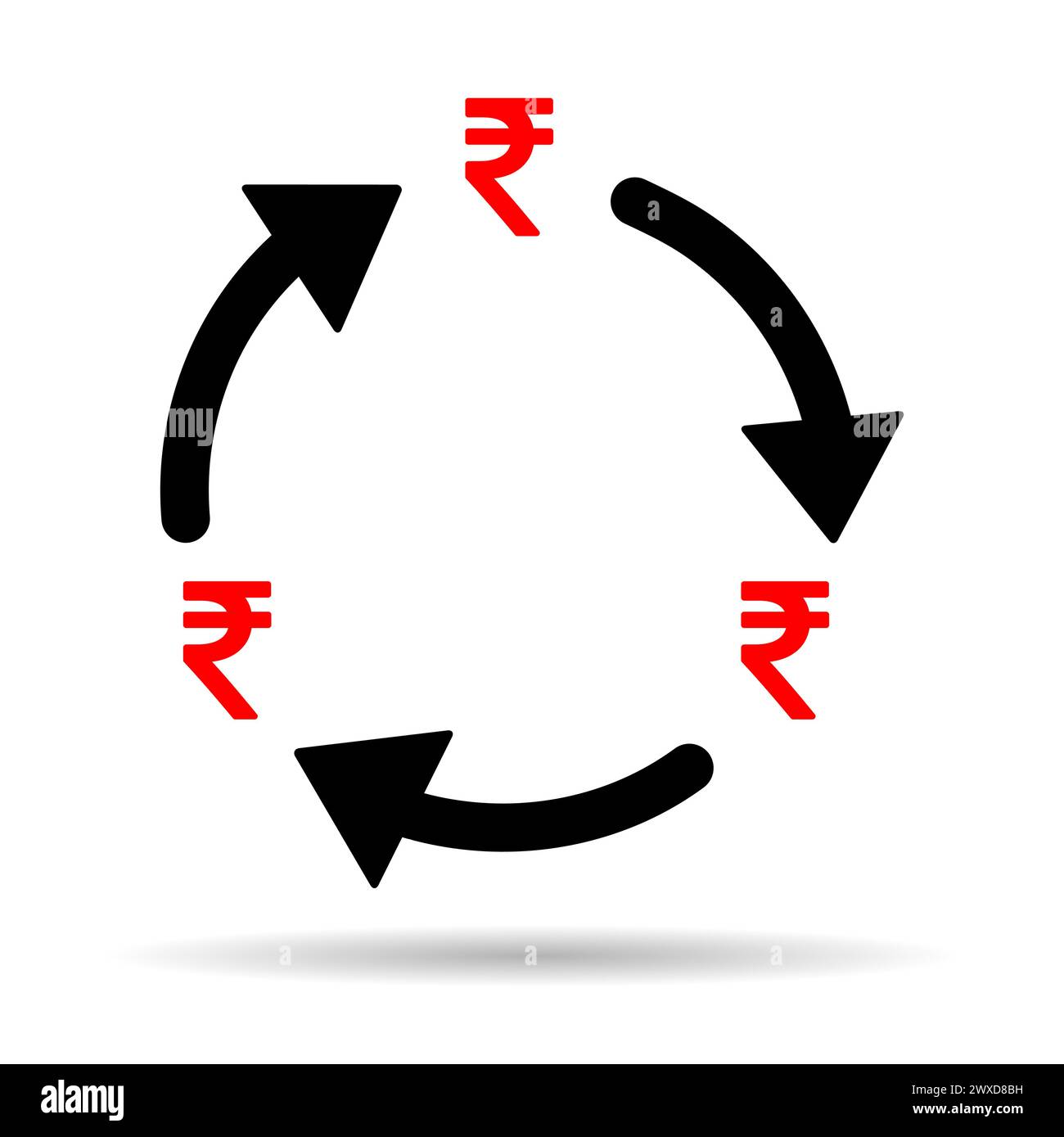Rupee money change shadow icon, trade cash information web symbol ...