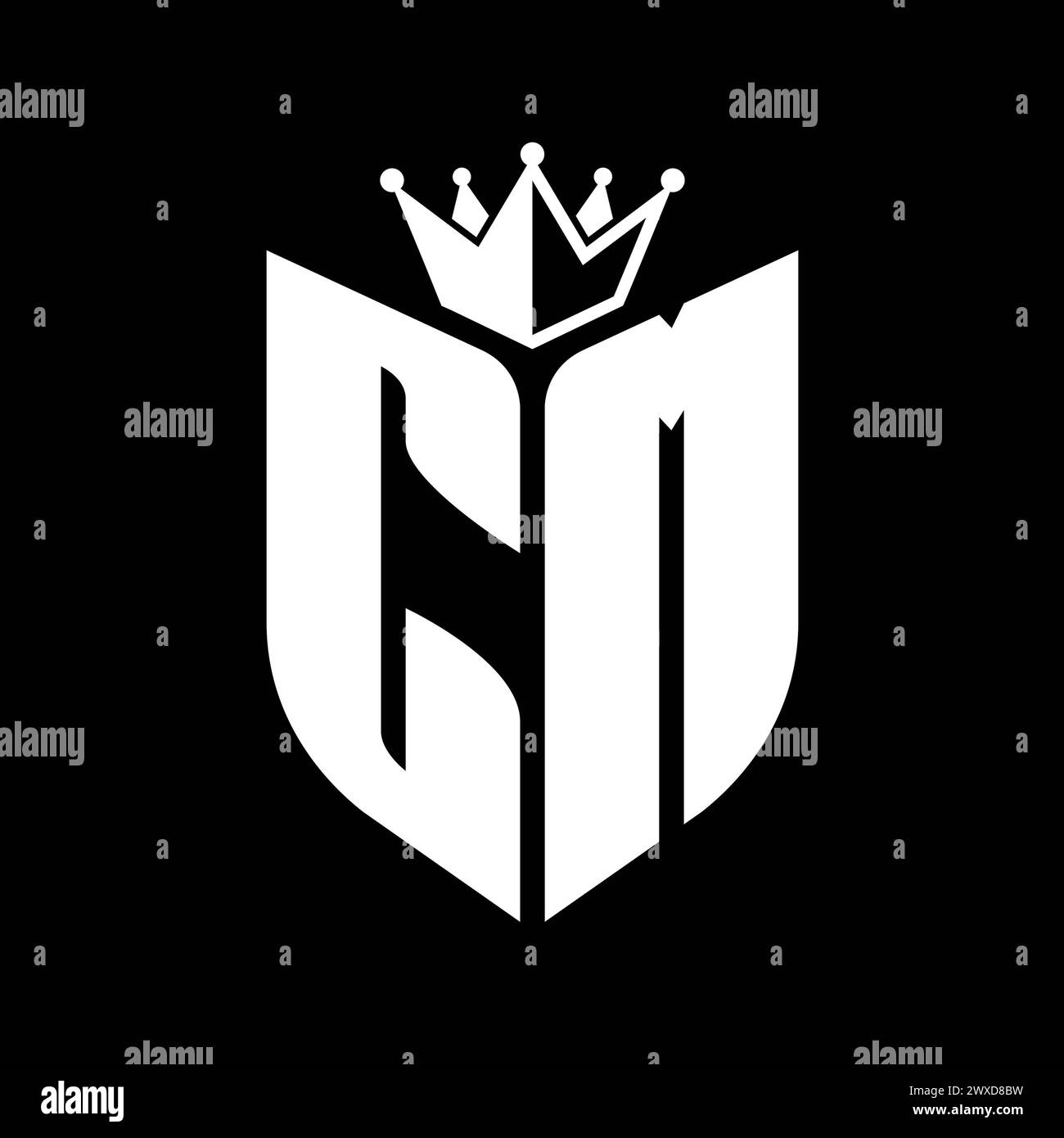 CM Letter monogram with shield shape with crown black and white color ...