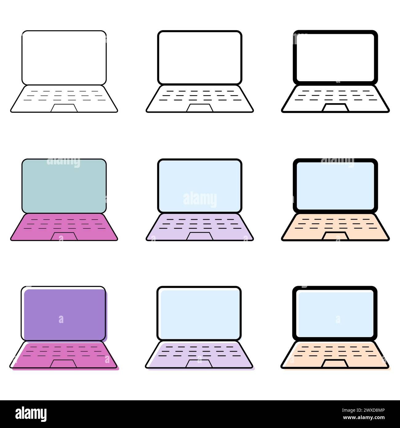 Set of laptop flat web icon, notebook computer technology symbol , blank display vector ...