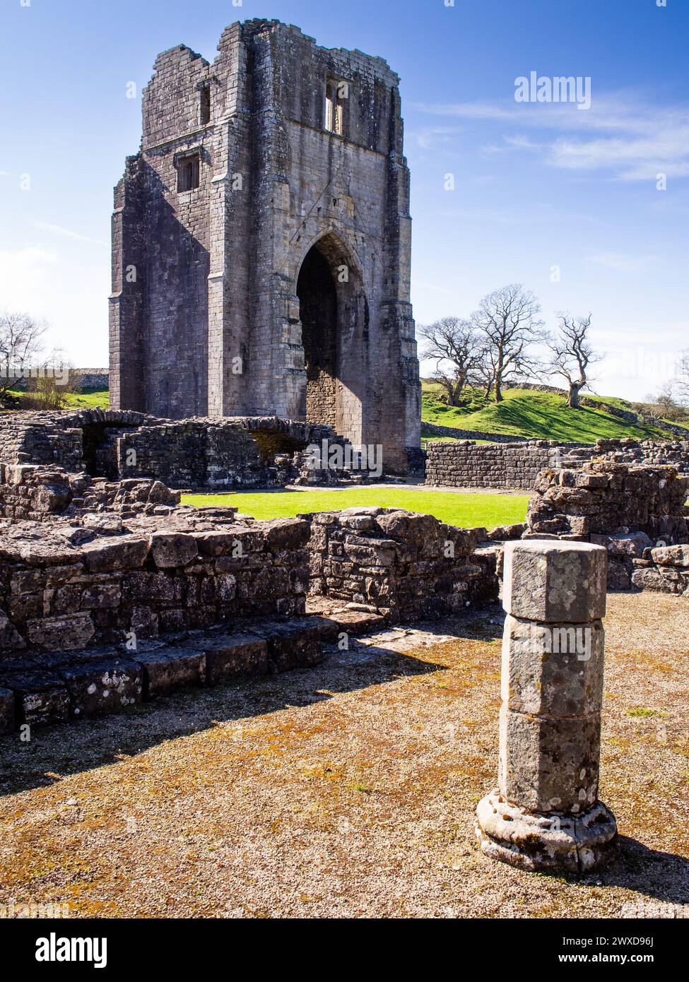 The 15th century tower at Shap Abbey, Cumbria, England, United Kingdom ...