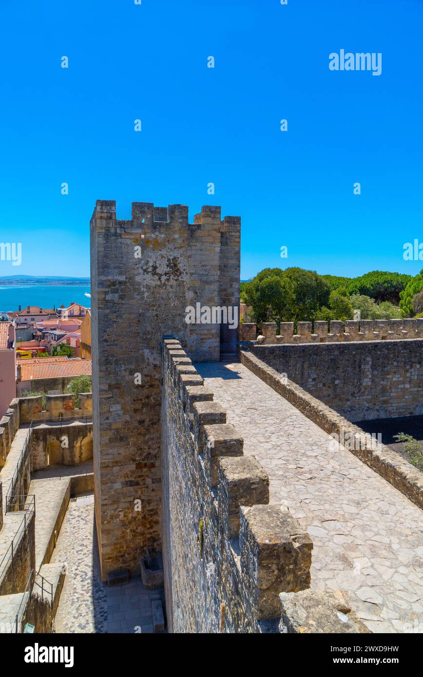 Top view of the walls, barbican, wall and walkway to the watchtower or ...