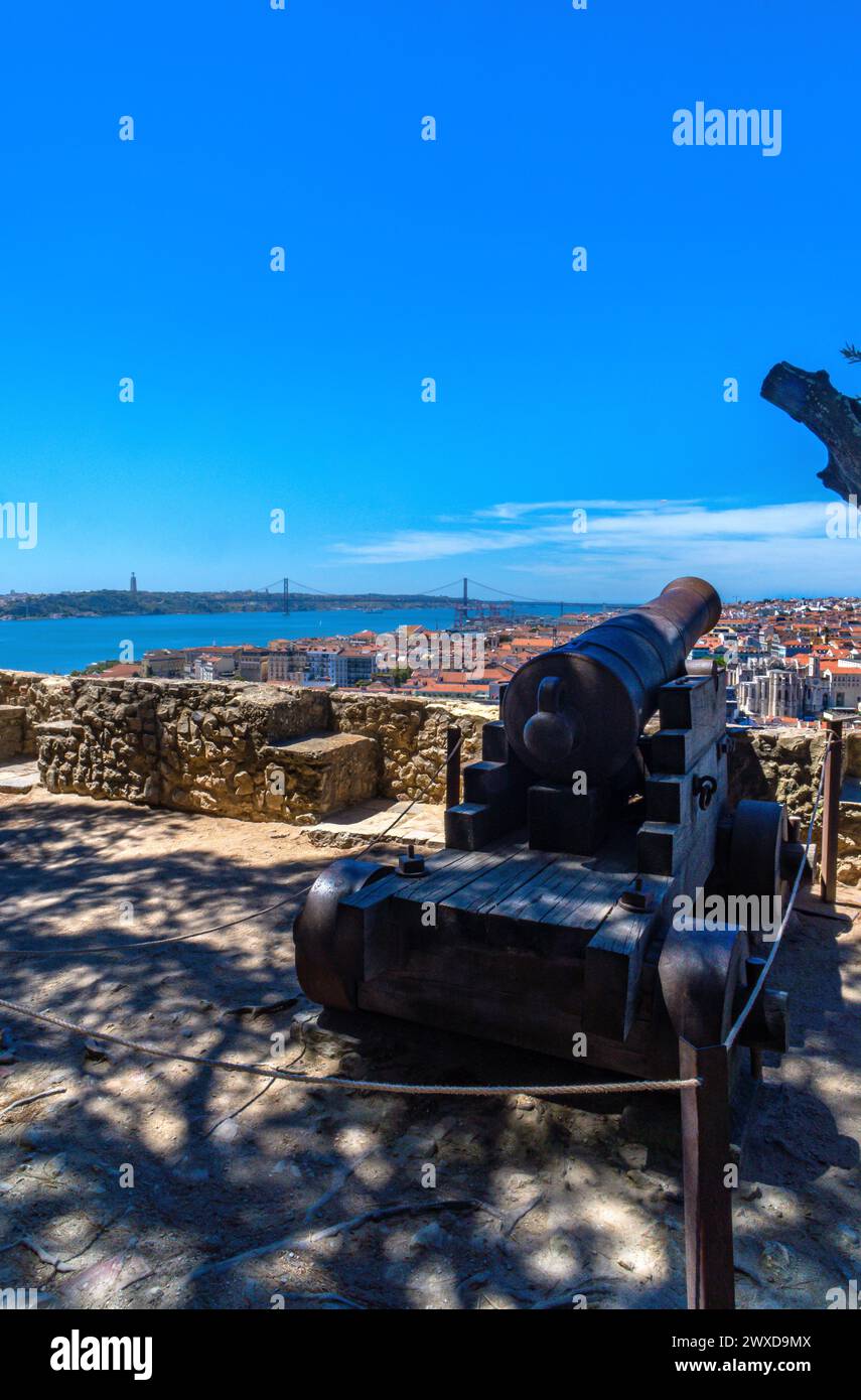 Restored bronze cannon of the Castle of Saint George with the view of ...