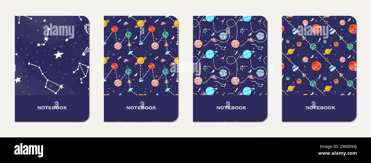 School diary cover design with childish galaxy. Cute design for kids ...
