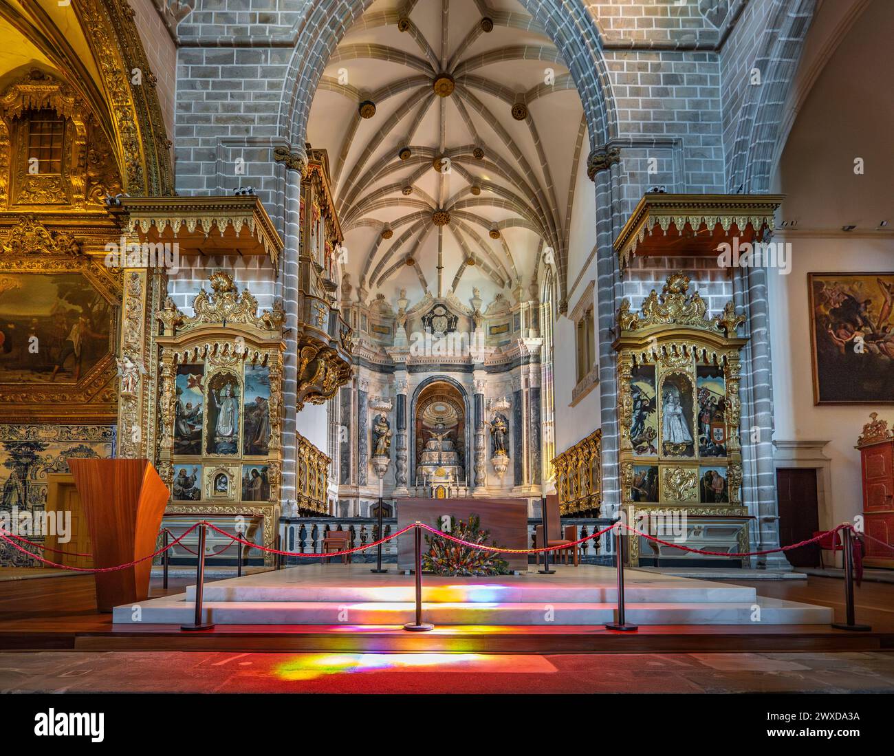 Altar and chapels inside the medieval church of San Francisco, part of ...