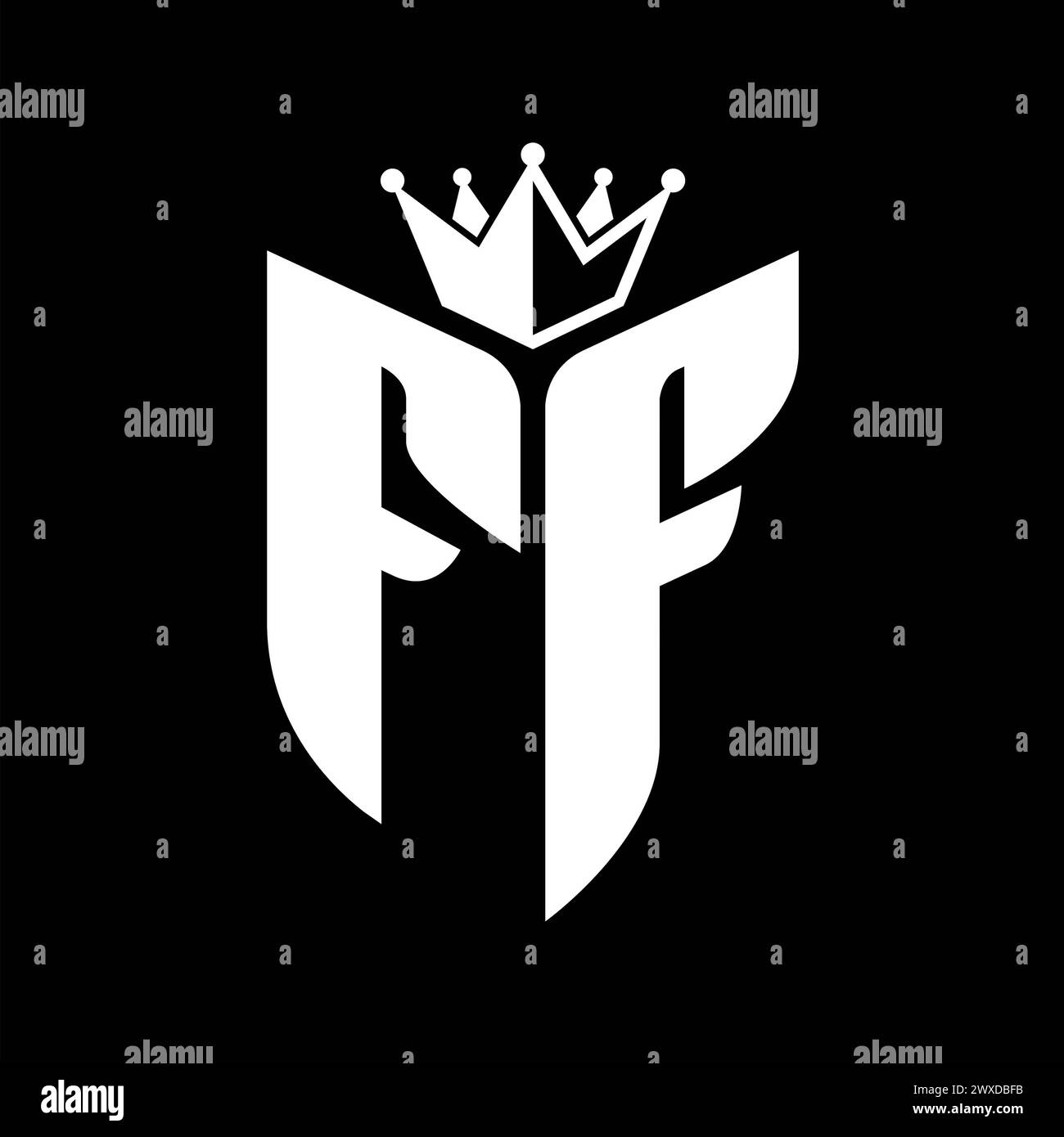 FF Letter monogram with shield shape with crown black and white color design template Stock ...