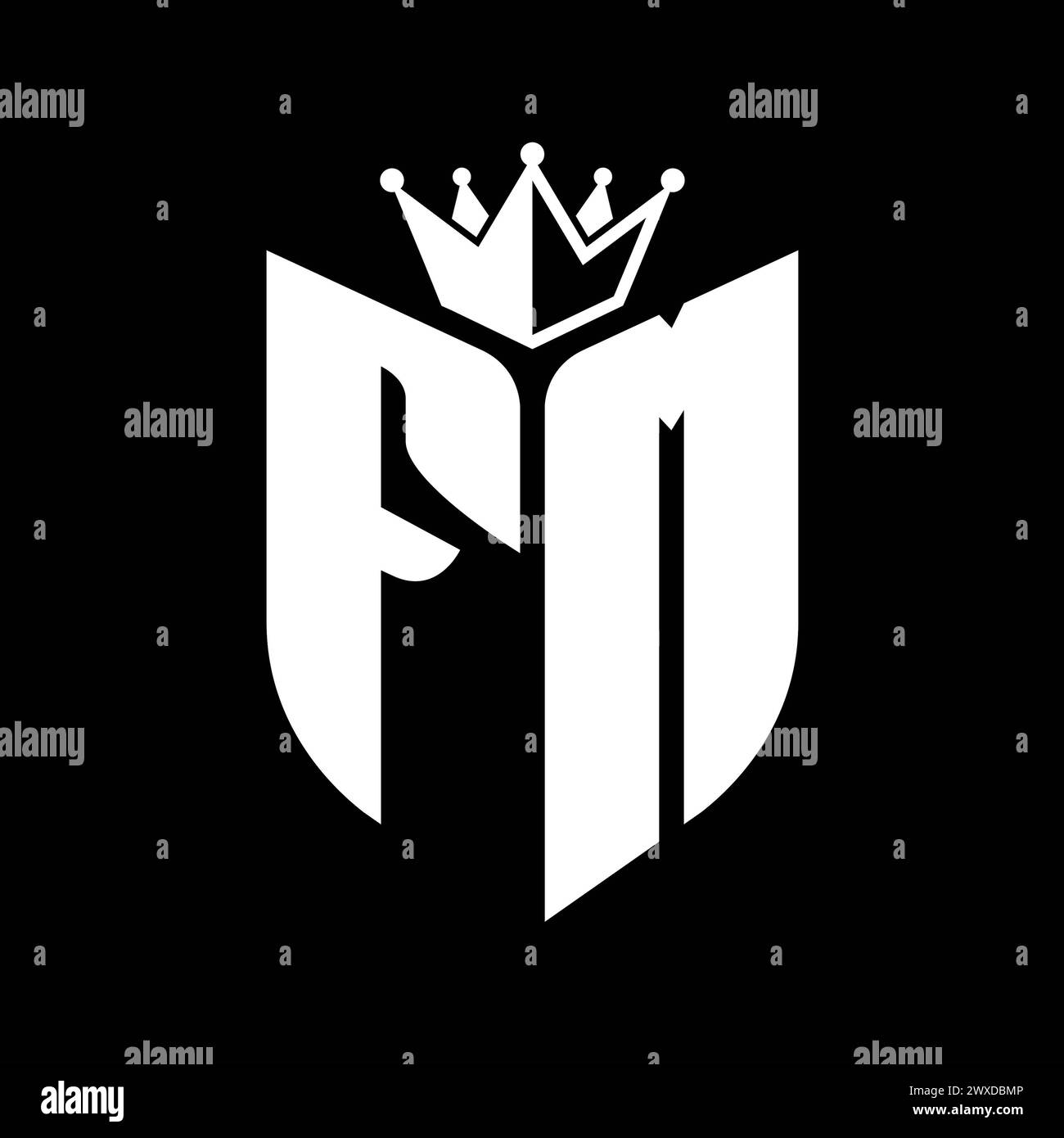 FM Letter monogram with shield shape with crown black and white color ...
