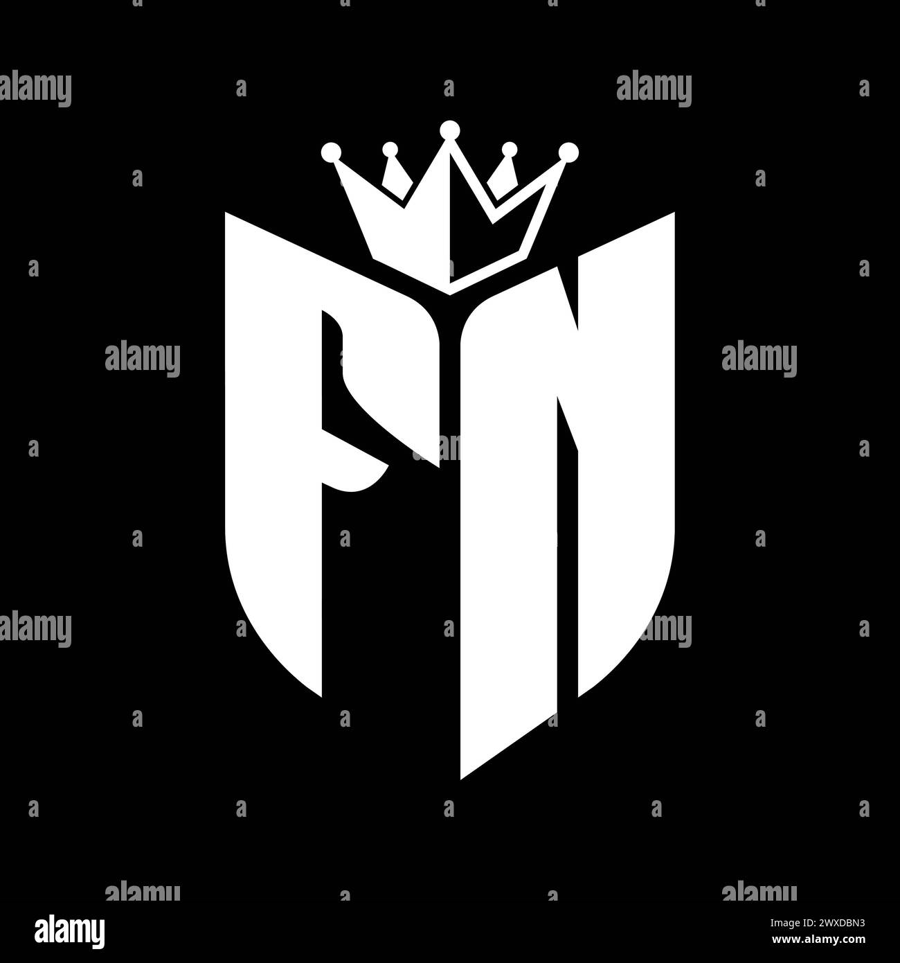 FN Letter monogram with shield shape with crown black and white color ...