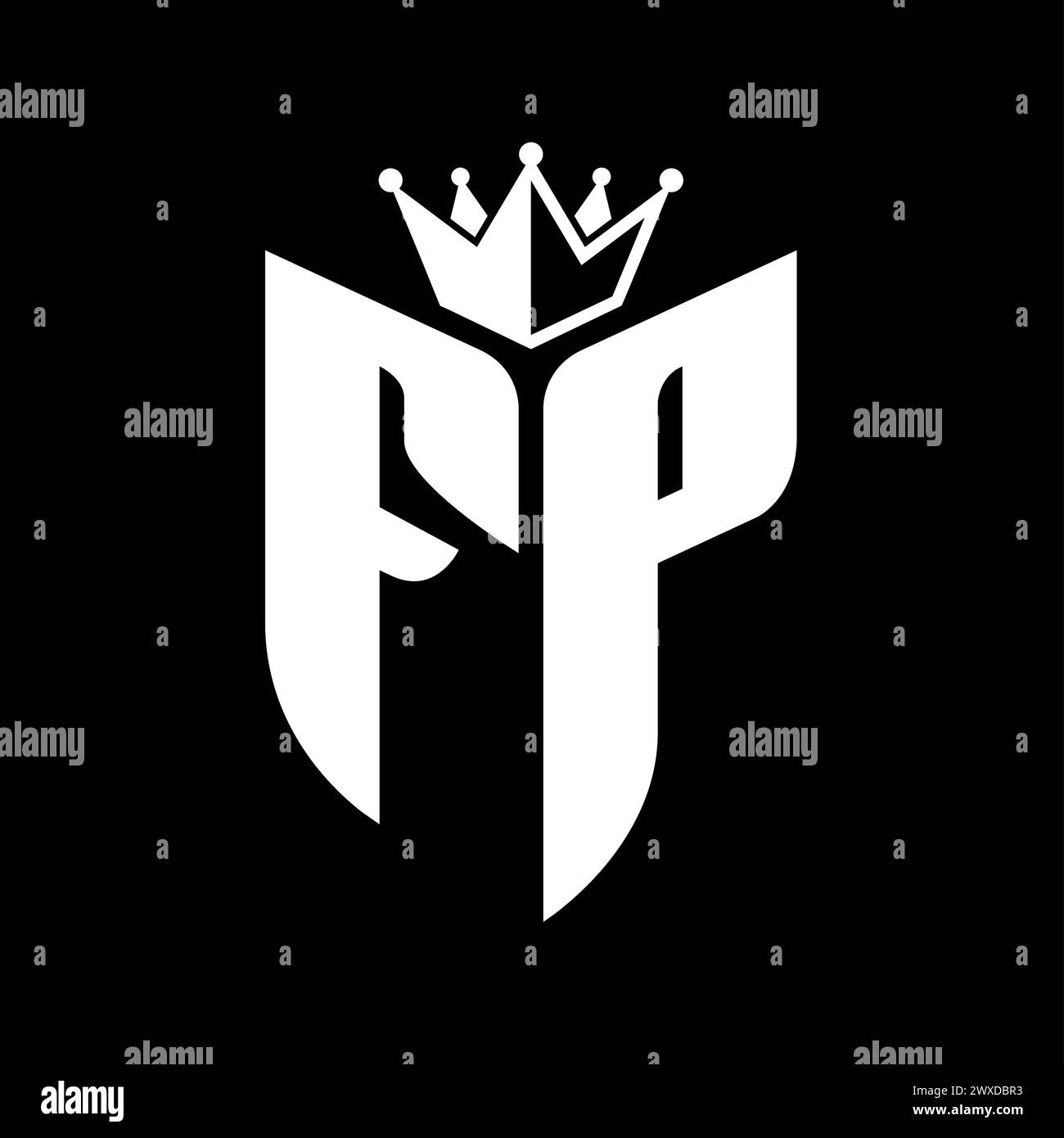 FP Letter monogram with shield shape with crown black and white color ...