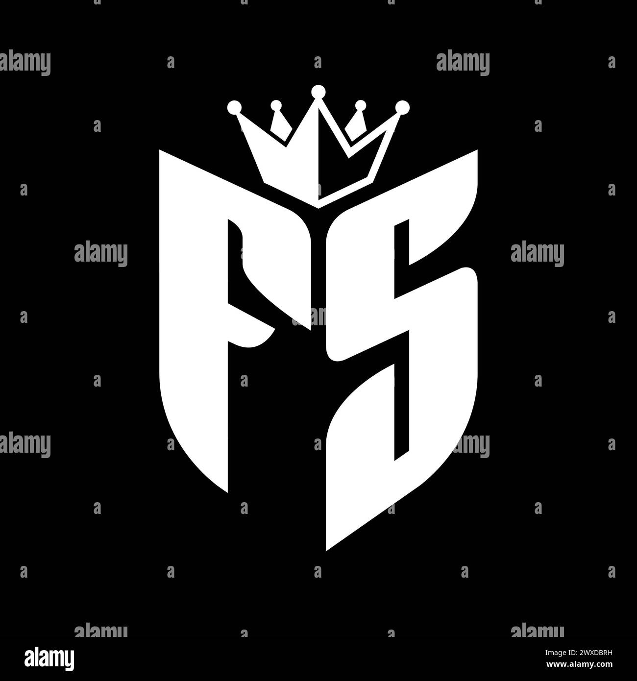 FS Letter monogram with shield shape with crown black and white color ...